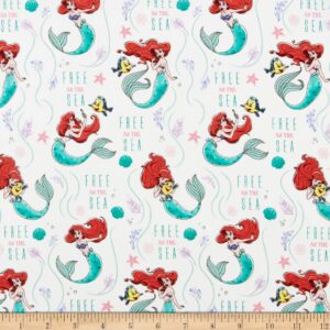 disney princess ariel free as the sea white, fabric by the yard