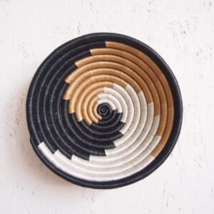 small african basket- taba/rwanda basket/woven bowl/sisal & sweetgrass basket/black, tan, white