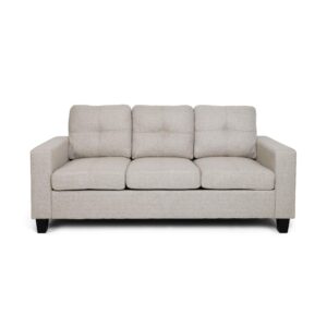 christopher knight home viviana three seater sofa with wood legs, beige and natural finish