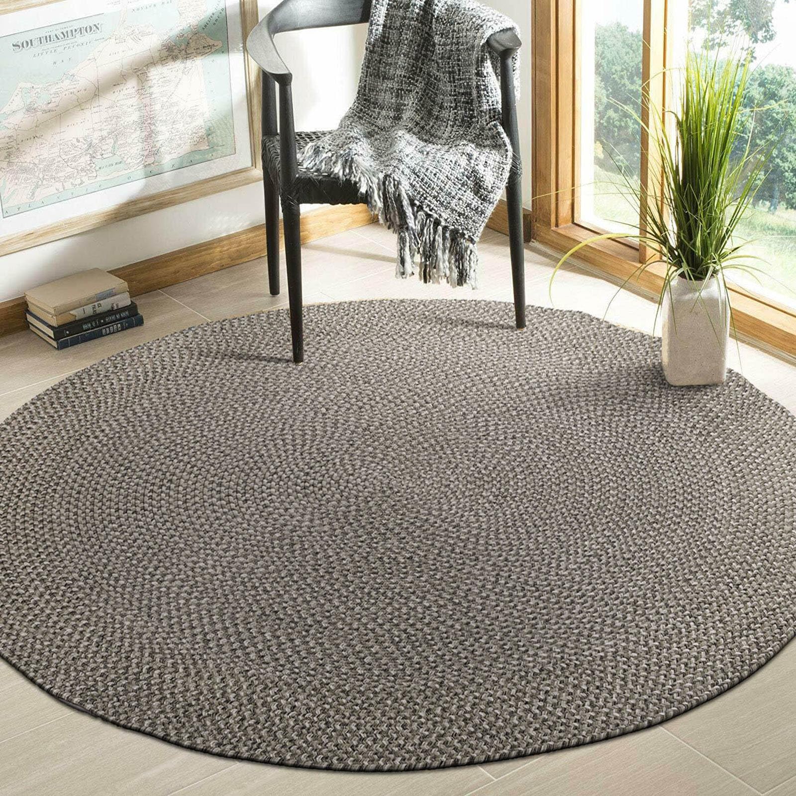 DECOMALL Azure Braided Round Indoor Outdoor Area Rugs, 6’ Round Grey