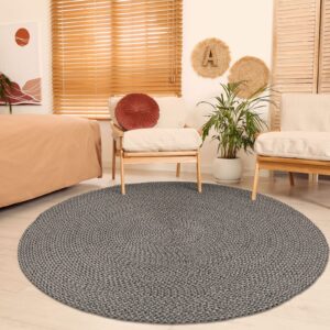 DECOMALL Azure Braided Round Indoor Outdoor Area Rugs, 6’ Round Grey