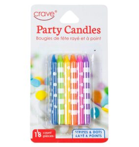 jacent fun polka dot and striped multicolored birthday candles, 18 count per pack - 1 pack