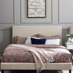 modway taylor full/queen upholstered linen fabric headboard, beige