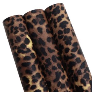 david accessories leopard pattern printed faux leather sheets synthetic leather fabric 3 pcs 7.7" x 12.9" (20cm x 33cm) cotton back for diy craft project (leopard printed)