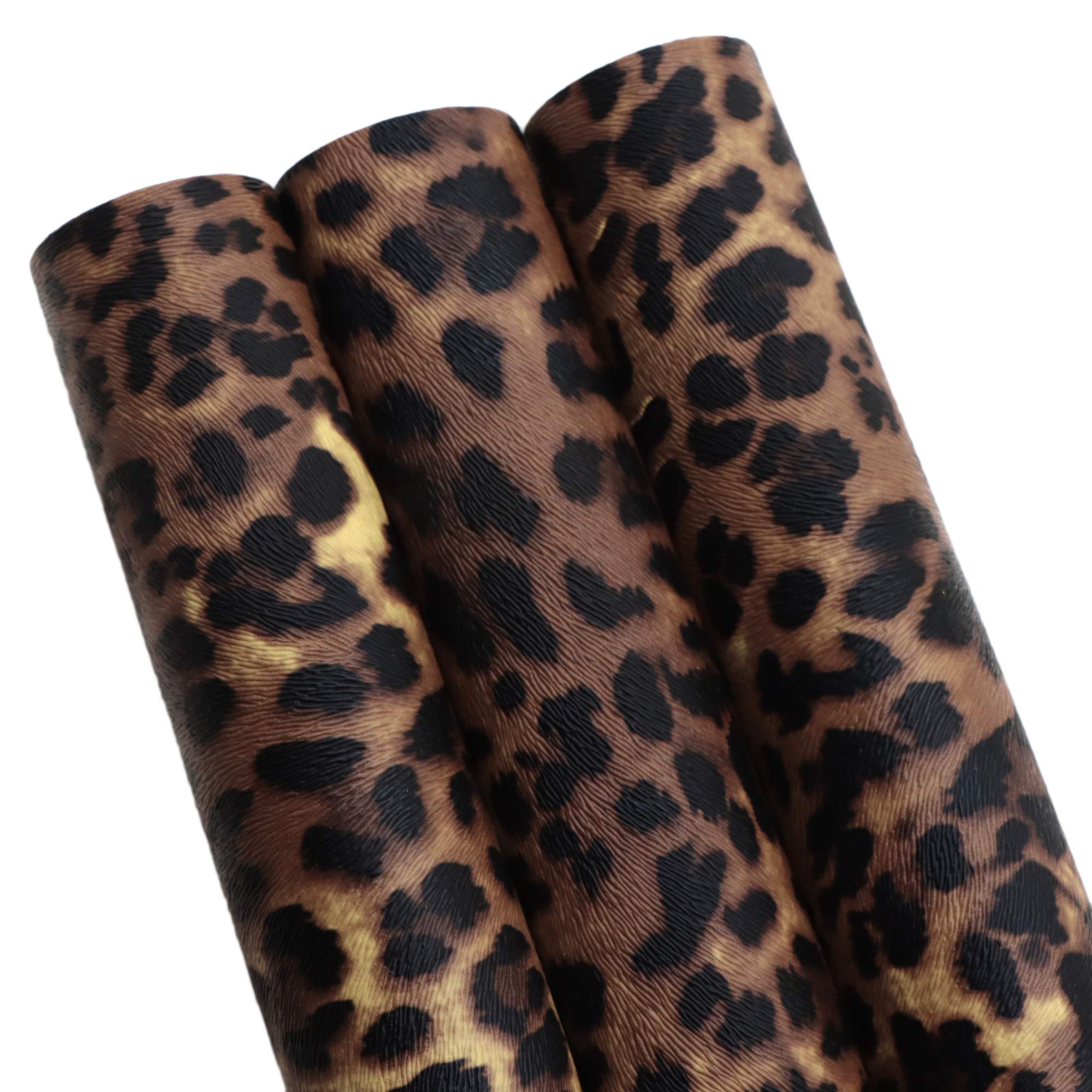 David accessories Leopard Pattern Printed Faux Leather Sheets Synthetic Leather Fabric 3 Pcs 7.7" x 12.9" (20cm x 33cm) Cotton Back for DIY Craft Project (Leopard Printed)