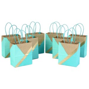 hallmark 6" small paper gift bags (pack of 8 - kraft, turquoise & mint) for christmas, birthdays, weddings, mother's day, baby showers, bridal showers, care packages, any occasion