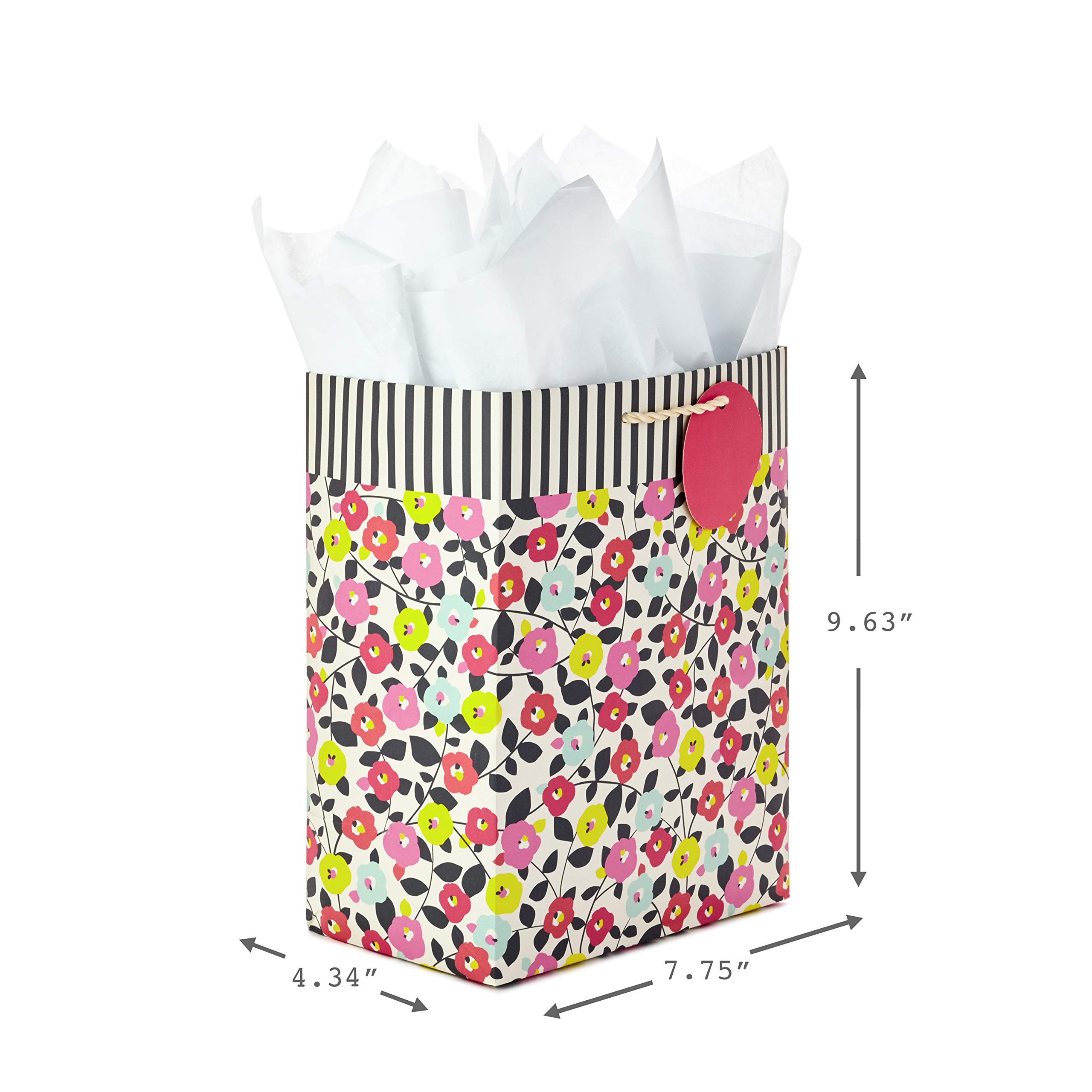 Hallmark 9" Medium Gift Bag with Tissue Paper (Flowers and Stripes) for Birthdays, Mother's Day, Baby Showers, Bridal Showers, Weddings or Any Occasion