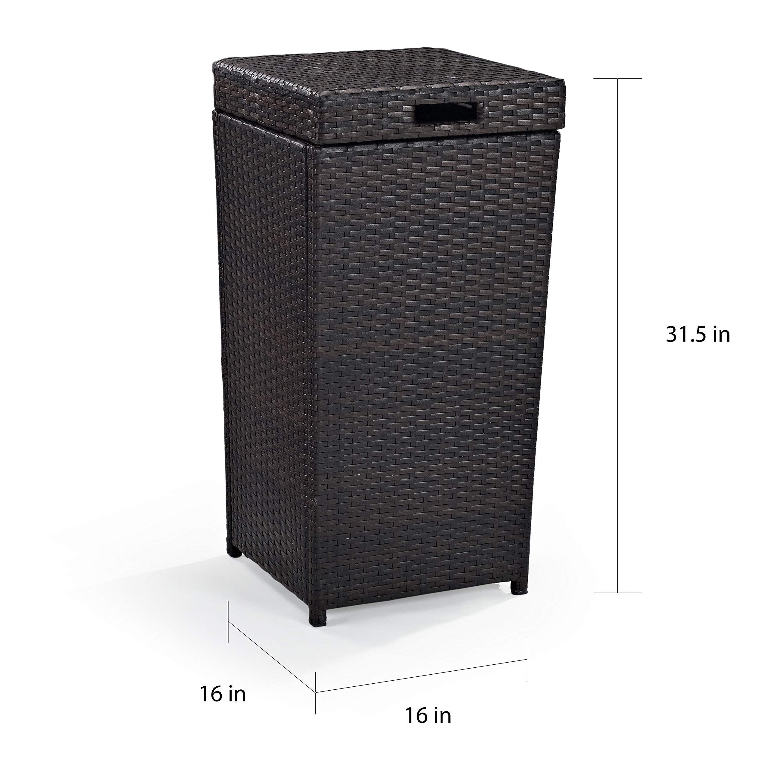 Large Brown Wicker Waste Basket with Lid Wastebasket Poolside Garbage Can Outdoor Trash Bin Sturdy Outside Modern Chocolate, Squared Design