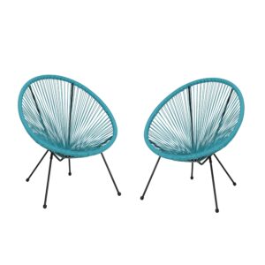 gdfstudio outdoor hammock weave chair with steel frame (set of 2) - teal and black finish