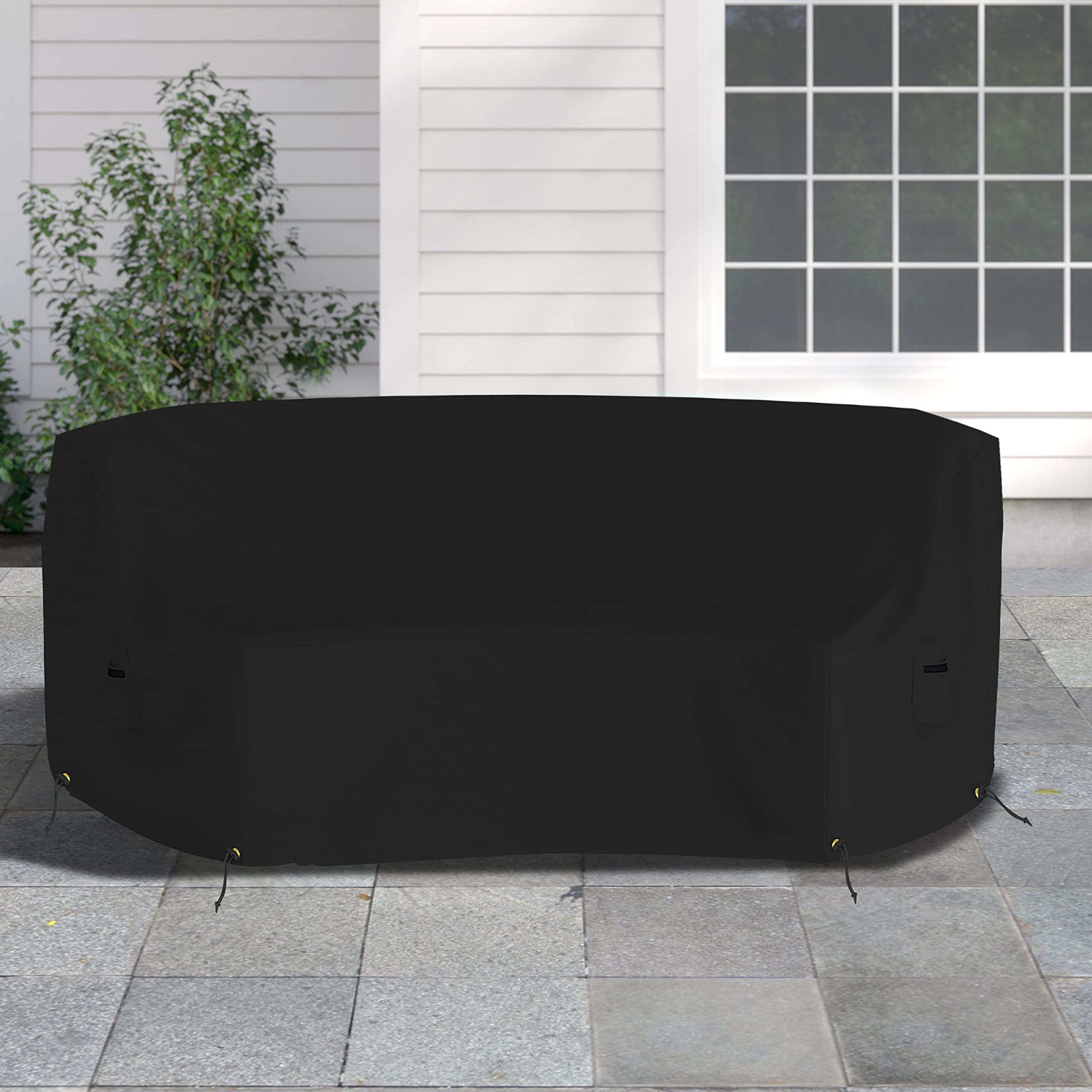 Covers & All Curved Outdoor Couch Cover, 12 Oz PVC Polyester Patio Furniture Cover, Tear & UV Proof Couch Cover Patio with Air Pockets & Drawstrings (90" L x 34" W x 32" H x 46" FL, Black)