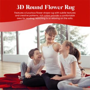 Flower Rug 2ft Round Area Rugs Cute Plush Flower Shaped Rug Circle Girly for Bedroom Floor Living Room Carpet 305 Red