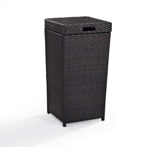 Large Brown Wicker Waste Basket with Lid Wastebasket Poolside Garbage Can Outdoor Trash Bin Sturdy Outside Modern Chocolate, Squared Design