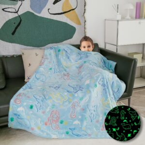 forestar glow in the dark blanket for girls boys, halloween christmas birthday gifts for kids, soft warm furry throw blanket, 50"×60"