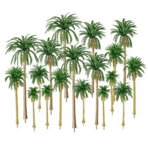 huianer palm tree model trees, miniature palm trees mixed 5 size fake plastic trees with no stands for diy scenery landscape cake decoration（18pcs 3.1" - 6.3"）