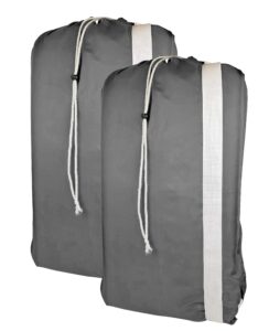 nylon laundry bags, size: 30" x 40" with shoulder strap, heavy duty, college, laundry, household, storage. machine washable. made in usa. (grey, pack of 2)