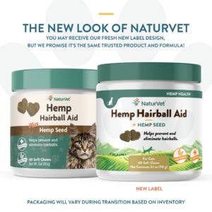 NaturVet Hemp Hairball Aid Plus Hemp Seed for Cats, 60 ct Soft Chews, Made in The USA