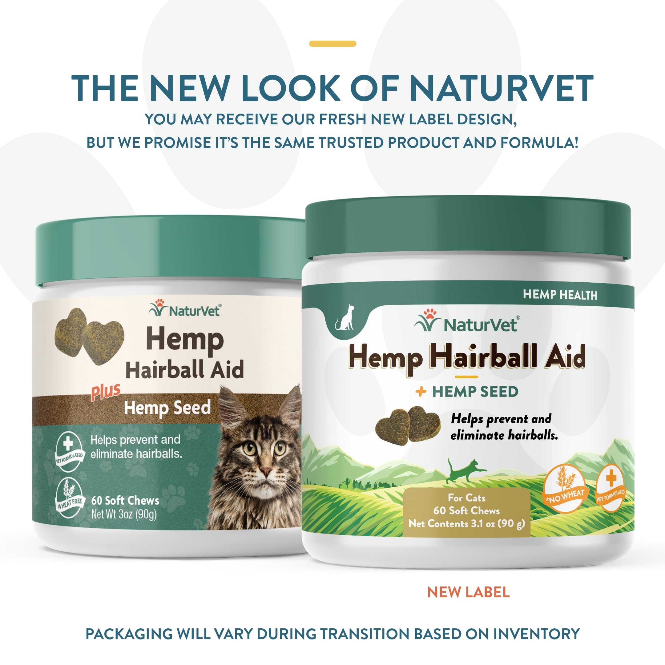 NaturVet Hemp Hairball Aid Plus Hemp Seed for Cats, 60 ct Soft Chews, Made in The USA