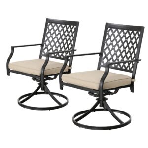 lokatse home patio swivel dining chair set of 2 outdoor metal rocker chair bistro furniture with cushion