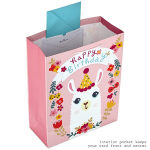 Hallmark 15" Extra Large Gift Bag with Tissue Paper for Birthdays (Llama and Flowers)