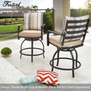 LOKATSE HOME Patio Bar Height Chairs, Outdoor Swivel Bar Stools Chairs with Seat and Back Cushions, High Swivel Armrest Bar Chair Set of 2