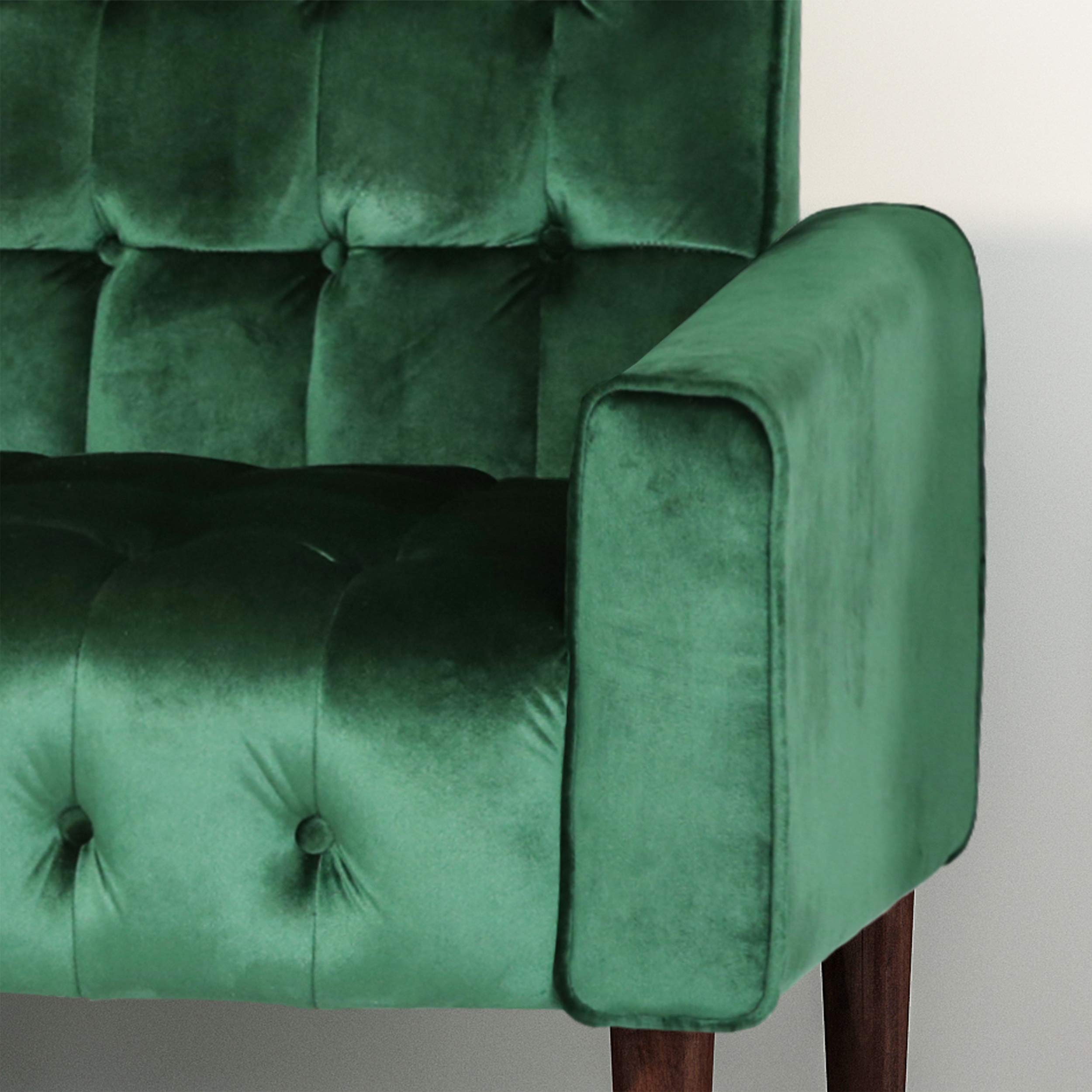 Christopher Knight Home Adan Tufted Velvet Sofa Tipped Tapered Legs, Emerald and Gold Finish