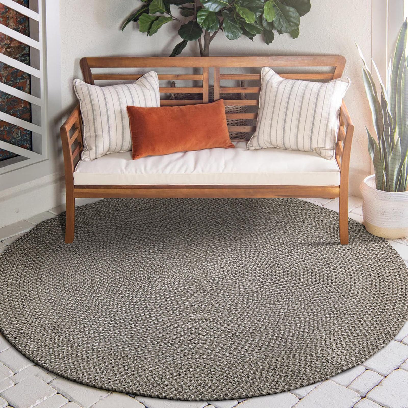 DECOMALL Azure Braided Round Indoor Outdoor Area Rugs, 6’ Round Grey