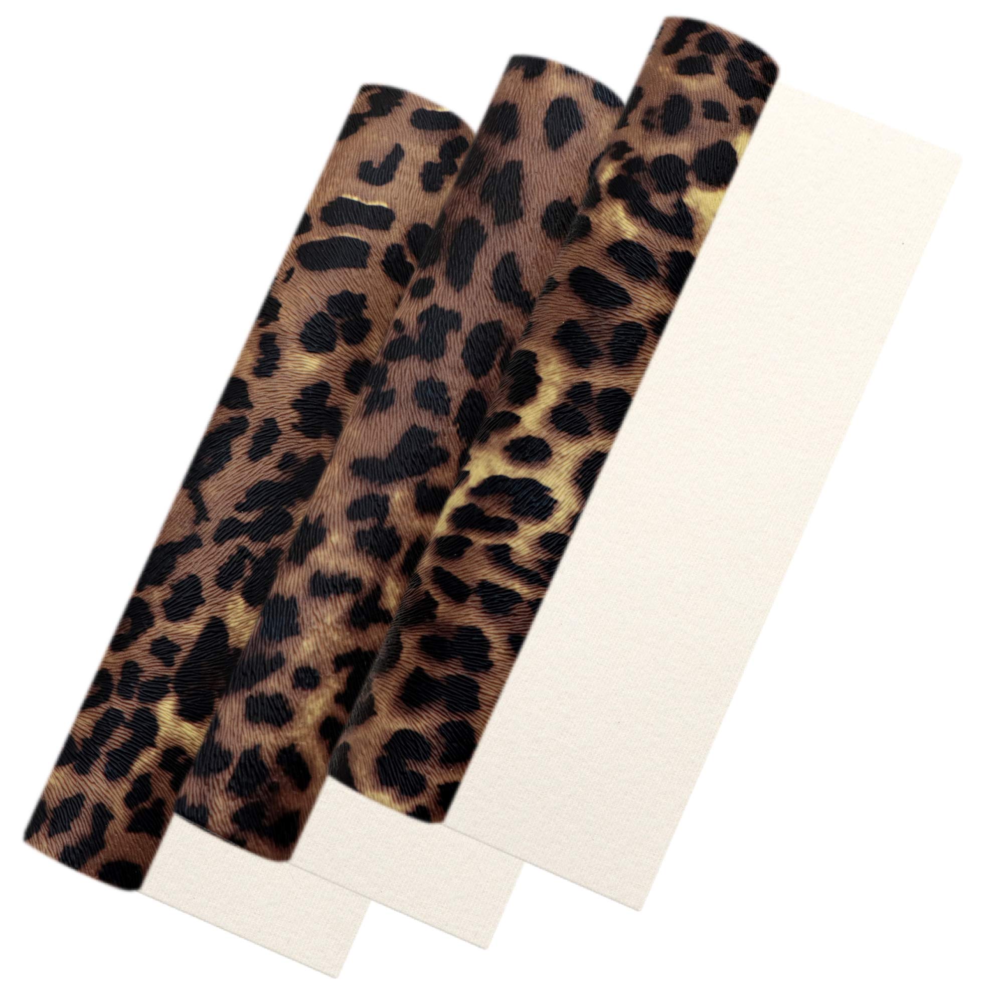 David accessories Leopard Pattern Printed Faux Leather Sheets Synthetic Leather Fabric 3 Pcs 7.7" x 12.9" (20cm x 33cm) Cotton Back for DIY Craft Project (Leopard Printed)