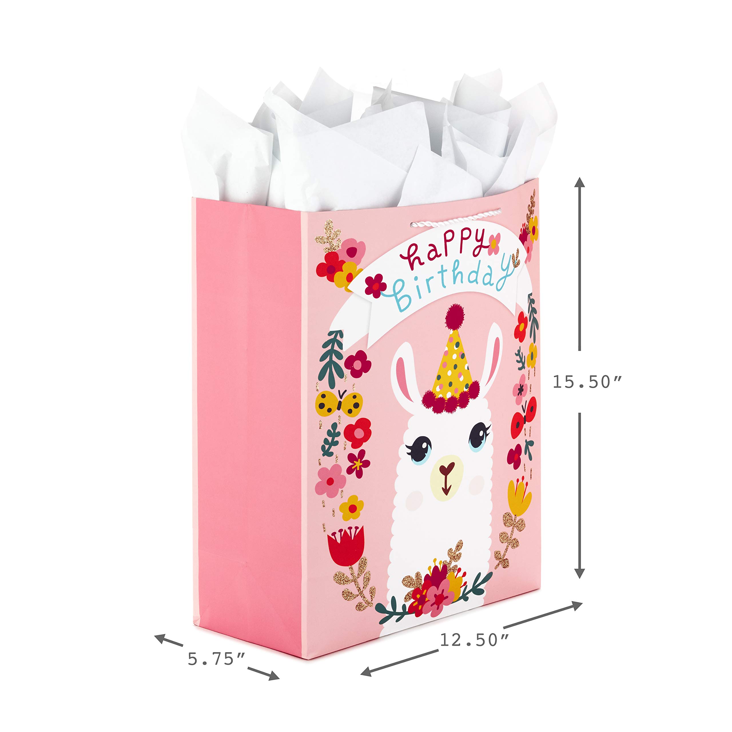 Hallmark 15" Extra Large Gift Bag with Tissue Paper for Birthdays (Llama and Flowers)