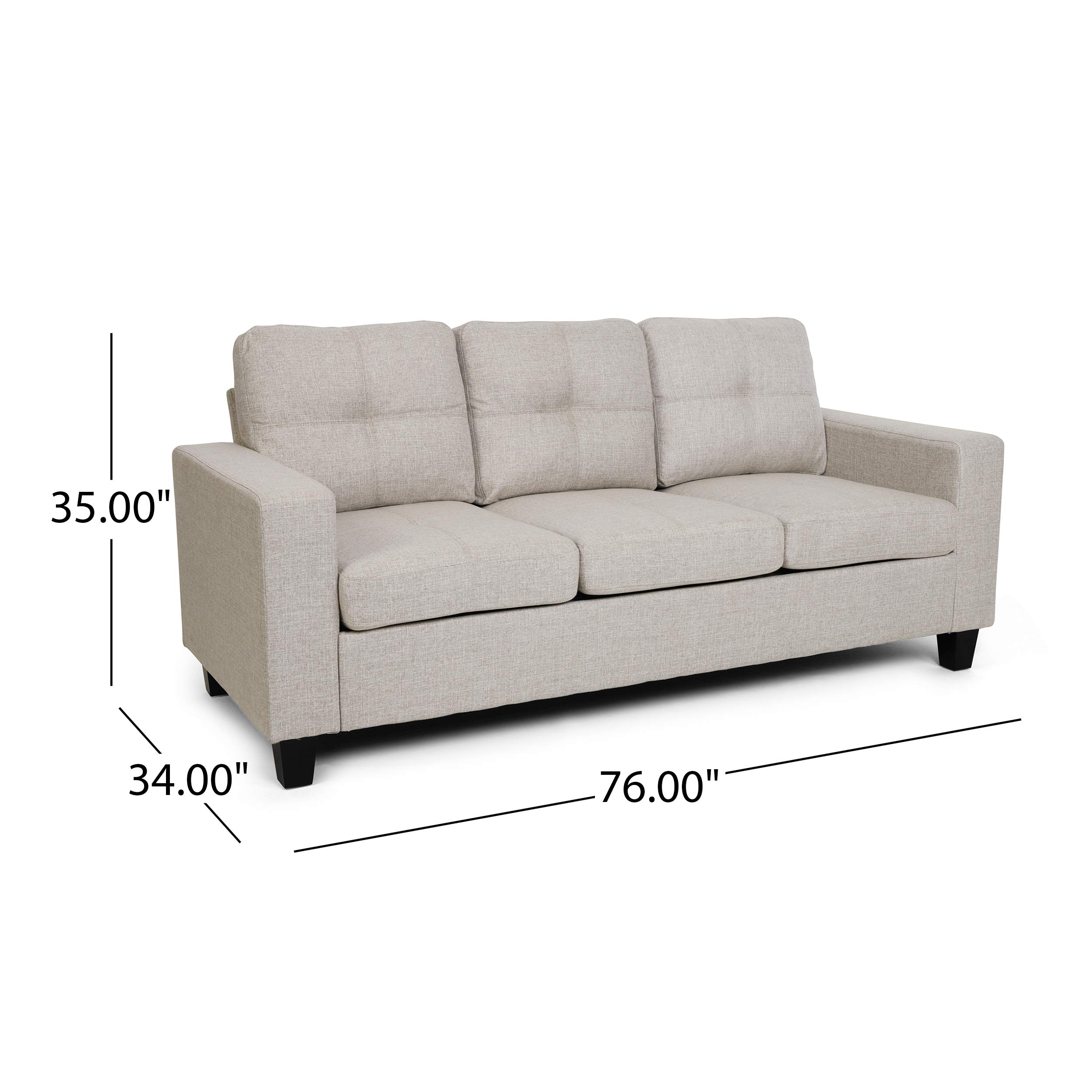 Christopher Knight Home Viviana Three Seater Sofa with Wood Legs, Beige and Natural Finish