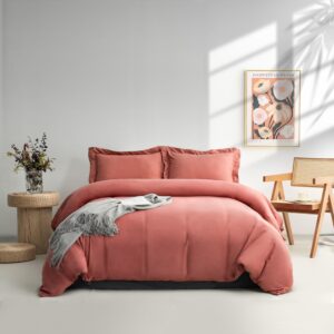 mohap duvet cover 3 piece set soft all season warm luxury brushed microfiber 1800 comforter cover with 2 matching shams queen coral