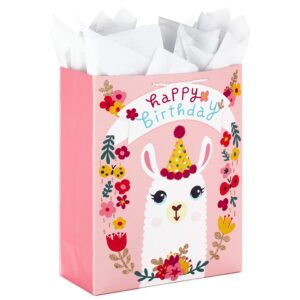 hallmark 15" extra large gift bag with tissue paper for birthdays (llama and flowers)