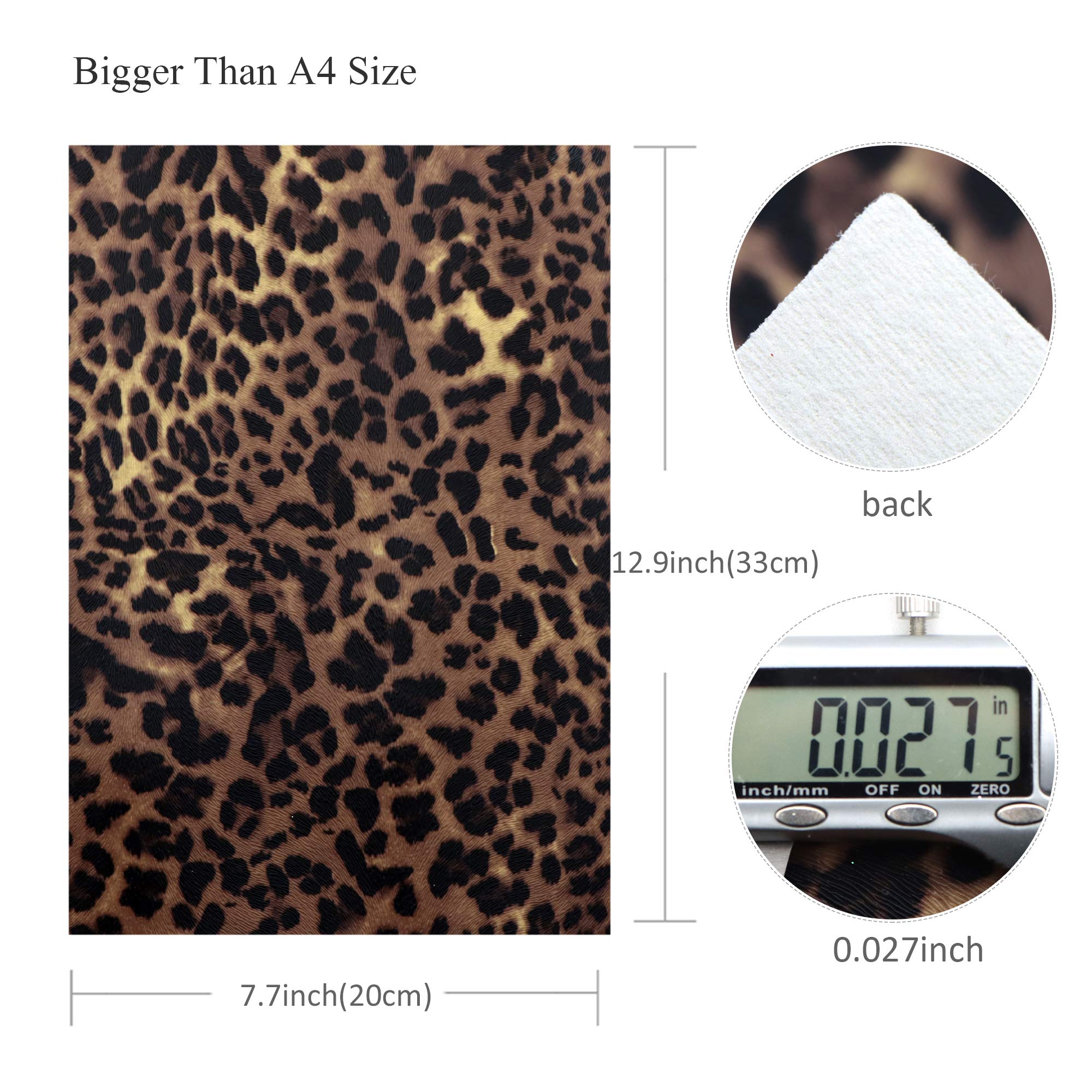 David accessories Leopard Pattern Printed Faux Leather Sheets Synthetic Leather Fabric 3 Pcs 7.7" x 12.9" (20cm x 33cm) Cotton Back for DIY Craft Project (Leopard Printed)