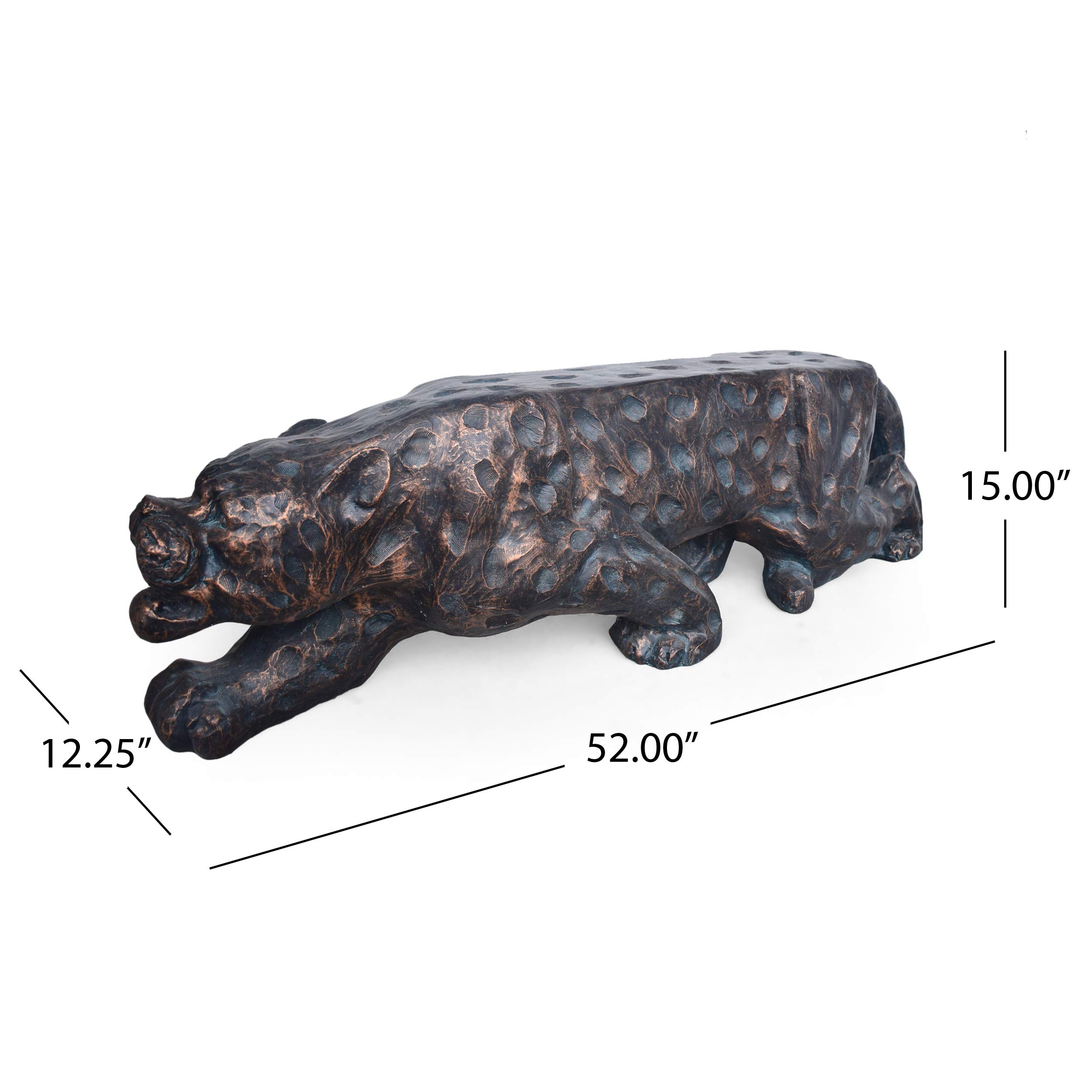 Christopher Knight Home Emersyn Outdoor Leopard Shaped Concrete Bench, Antique Copper Finish