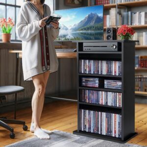 ZENY Multimedia Storage Cabinet DVD Rack Book Shelf Organizer Stand Audio Media Tower, 36" X 19" X 7" Black