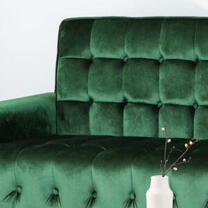 Christopher Knight Home Adan Tufted Velvet Sofa Tipped Tapered Legs, Emerald and Gold Finish