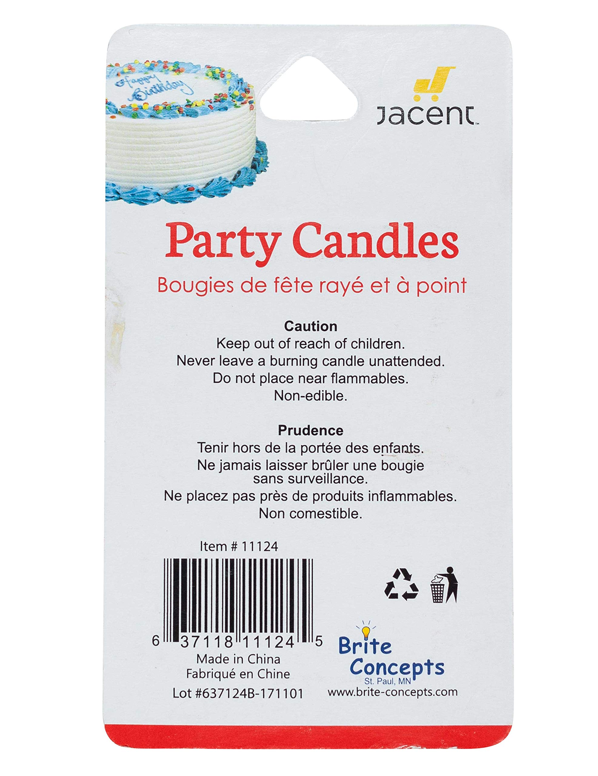 Jacent Fun Polka Dot and Striped Multicolored Birthday Candles, 18 Count per Pack - 1 Pack