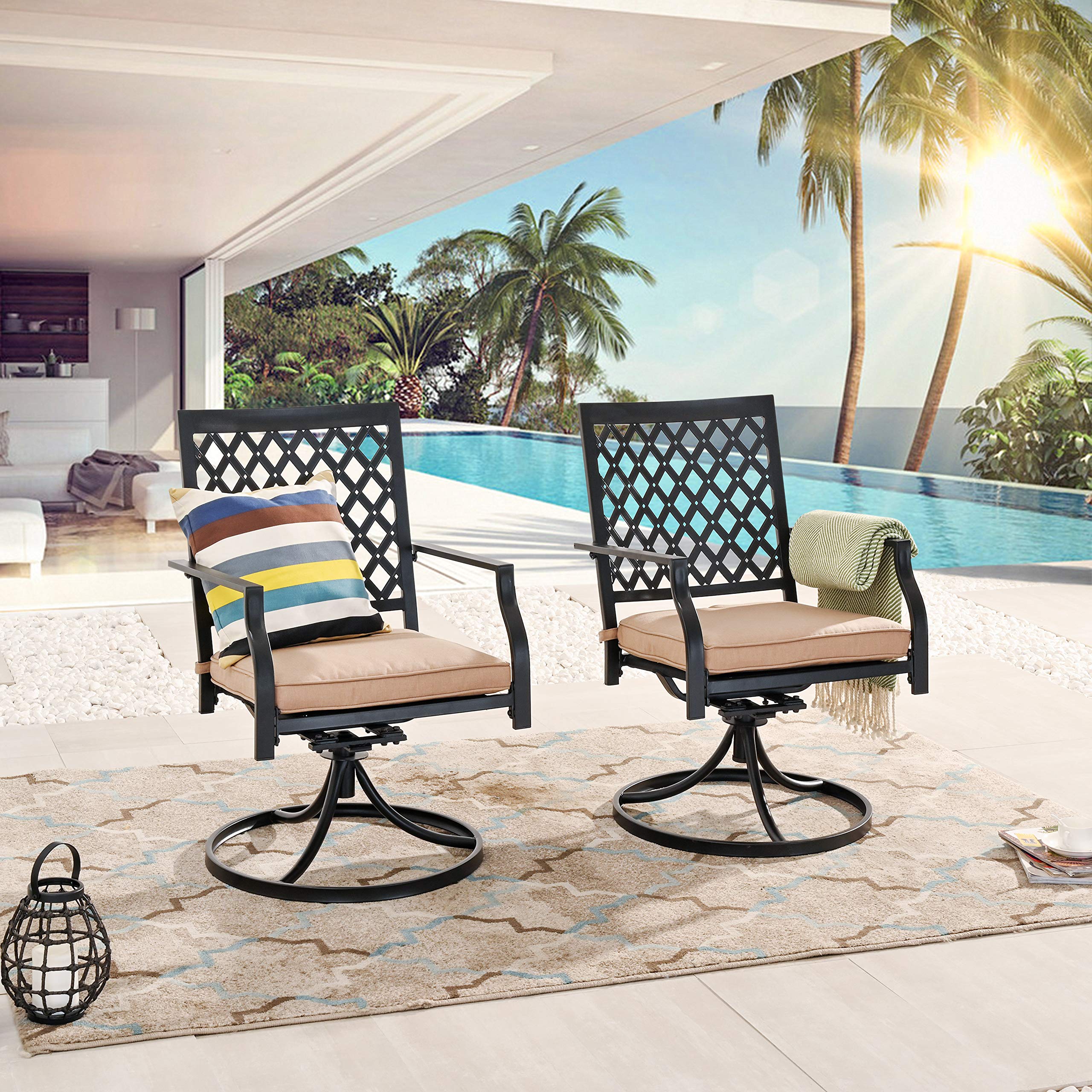 LOKATSE HOME Patio Swivel Dining Chair Set of 2 Outdoor Metal Rocker Chair Bistro Furniture with Cushion