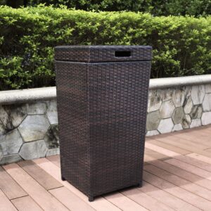 large brown wicker waste basket with lid wastebasket poolside garbage can outdoor trash bin sturdy outside modern chocolate, squared design