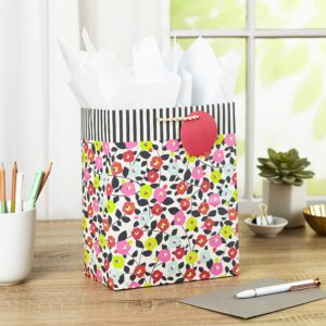 Hallmark 9" Medium Gift Bag with Tissue Paper (Flowers and Stripes) for Birthdays, Mother's Day, Baby Showers, Bridal Showers, Weddings or Any Occasion