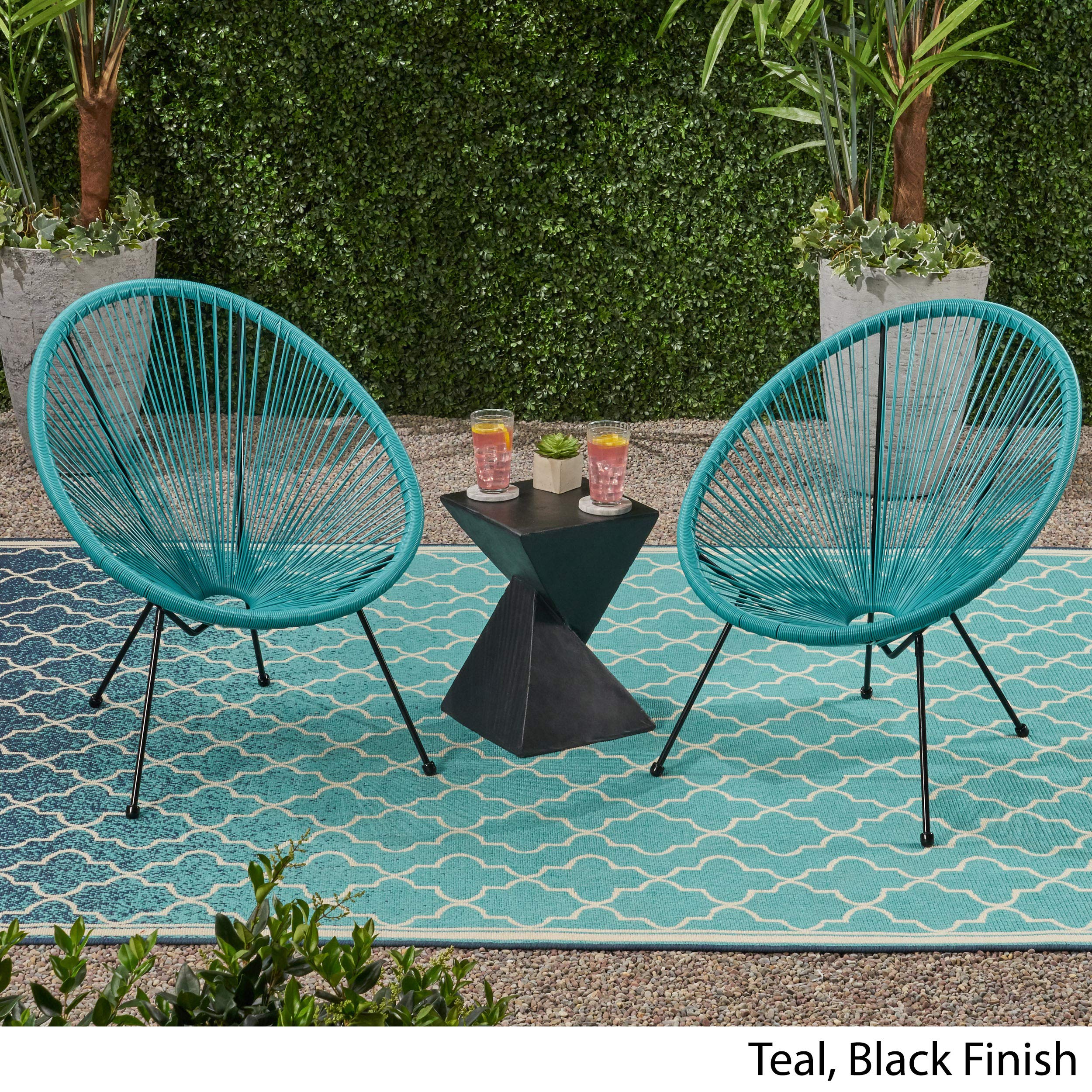 GDFStudio Outdoor Hammock Weave Chair with Steel Frame (Set of 2) - Teal and Black Finish