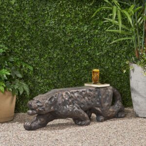 Christopher Knight Home Emersyn Outdoor Leopard Shaped Concrete Bench, Antique Copper Finish