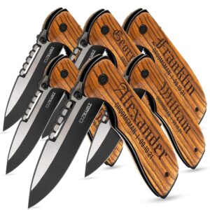 lara laser works set of 6 - personalized pocket knife for groomsmen, 16 font - groomsman gifts for wedding, groomsmen proposal gifts - custom engraved pocket knives