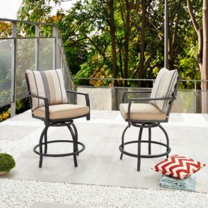 lokatse home patio bar height chairs, outdoor swivel bar stools chairs with seat and back cushions, high swivel armrest bar chair set of 2