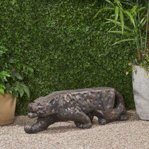 Christopher Knight Home Emersyn Outdoor Leopard Shaped Concrete Bench, Antique Copper Finish