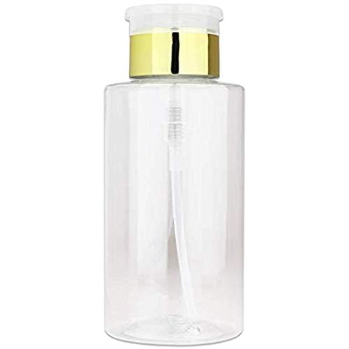 PANA Professional 10 oz. GOLD Chrome Lid No Wording Labeled Push Down Liquid Pumping Clear Bottle Dispenser