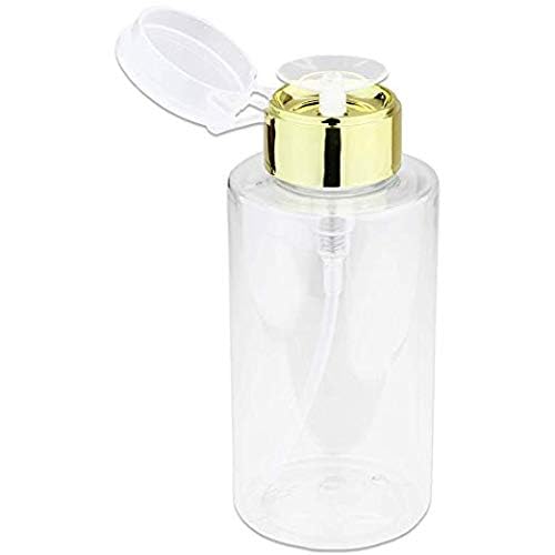 PANA Professional 10 oz. GOLD Chrome Lid No Wording Labeled Push Down Liquid Pumping Clear Bottle Dispenser