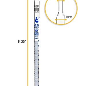 EISCO Serological Pipette, 25ml - Class B, Tolerance ±0.200ml - Blue Graduations - Color Code, White - Calibrated for Delivery to Jet - Borosilicate Glass