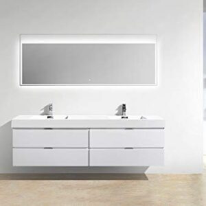 Bliss 80" Double Sink High Gloss White Wall Mount Modern Bathroom Vanity