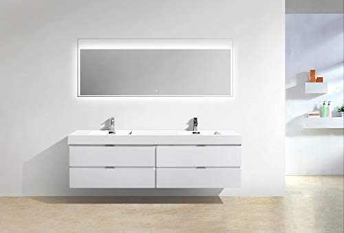 Bliss 80" Double Sink High Gloss White Wall Mount Modern Bathroom Vanity