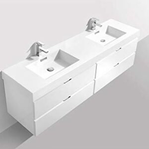 Bliss 80" Double Sink High Gloss White Wall Mount Modern Bathroom Vanity